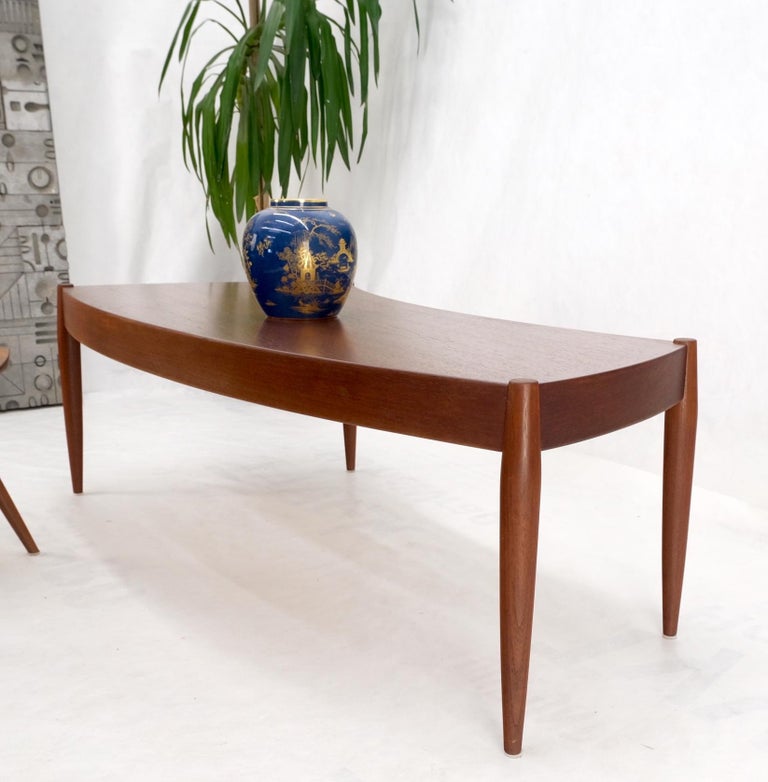 Teak Danish Modern Wrap Around Fan Shape Coffee Table Dowel Tapered ...