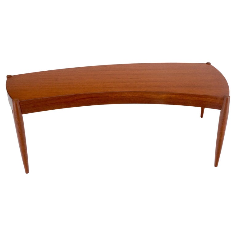 Teak Danish Modern Wrap Around Fan Shape Coffee Table Dowel Tapered ...