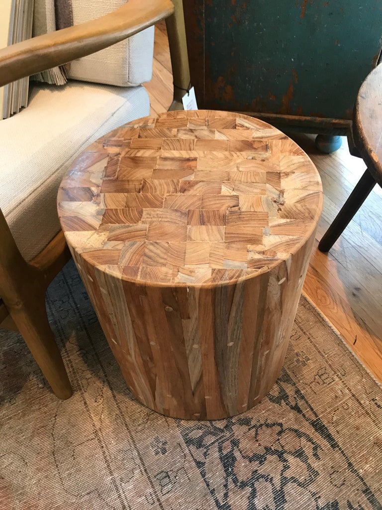 Teak Drum Side Table at 1stDibs