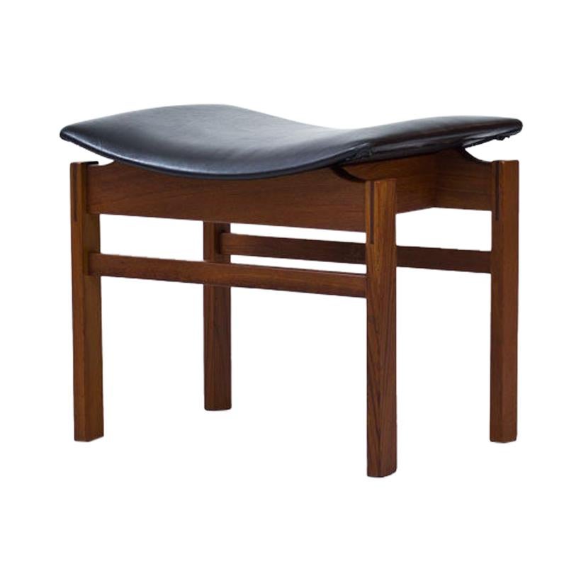 Teak and Leather Stool by Inger Klingenberg for France and Søn, Denmark ...