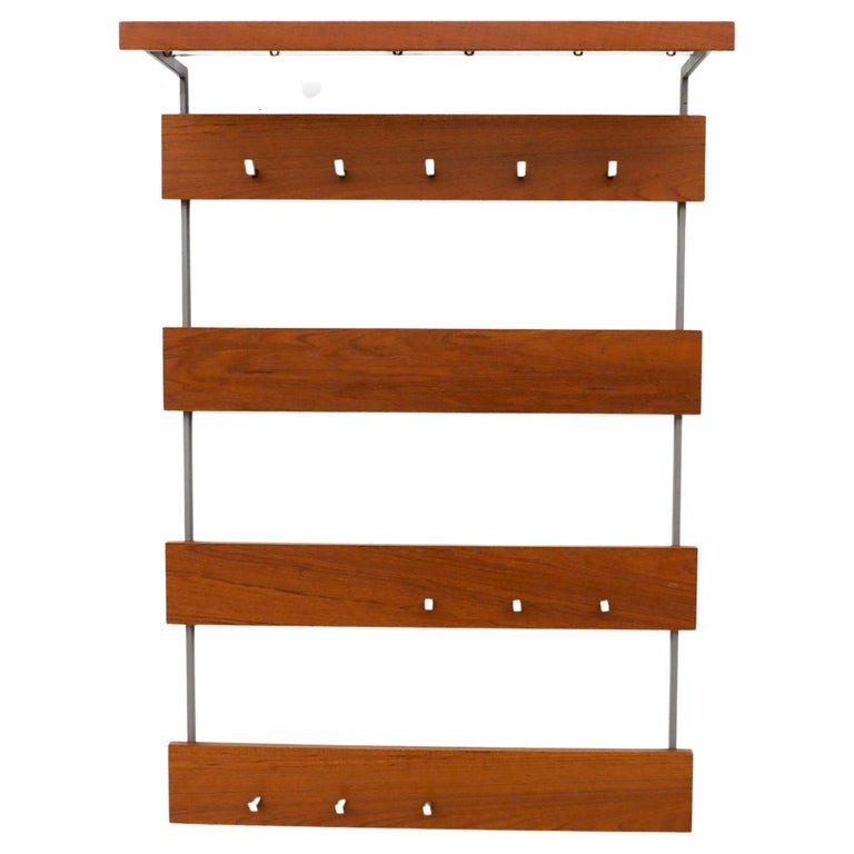 Teak Mid-Century Wall Mount Coat Rack For Sale at 1stDibs