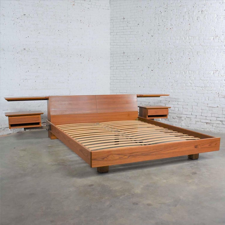 Teak Scandinavian Modern Cal King Storage Platform Bed and Swing-Arm ...