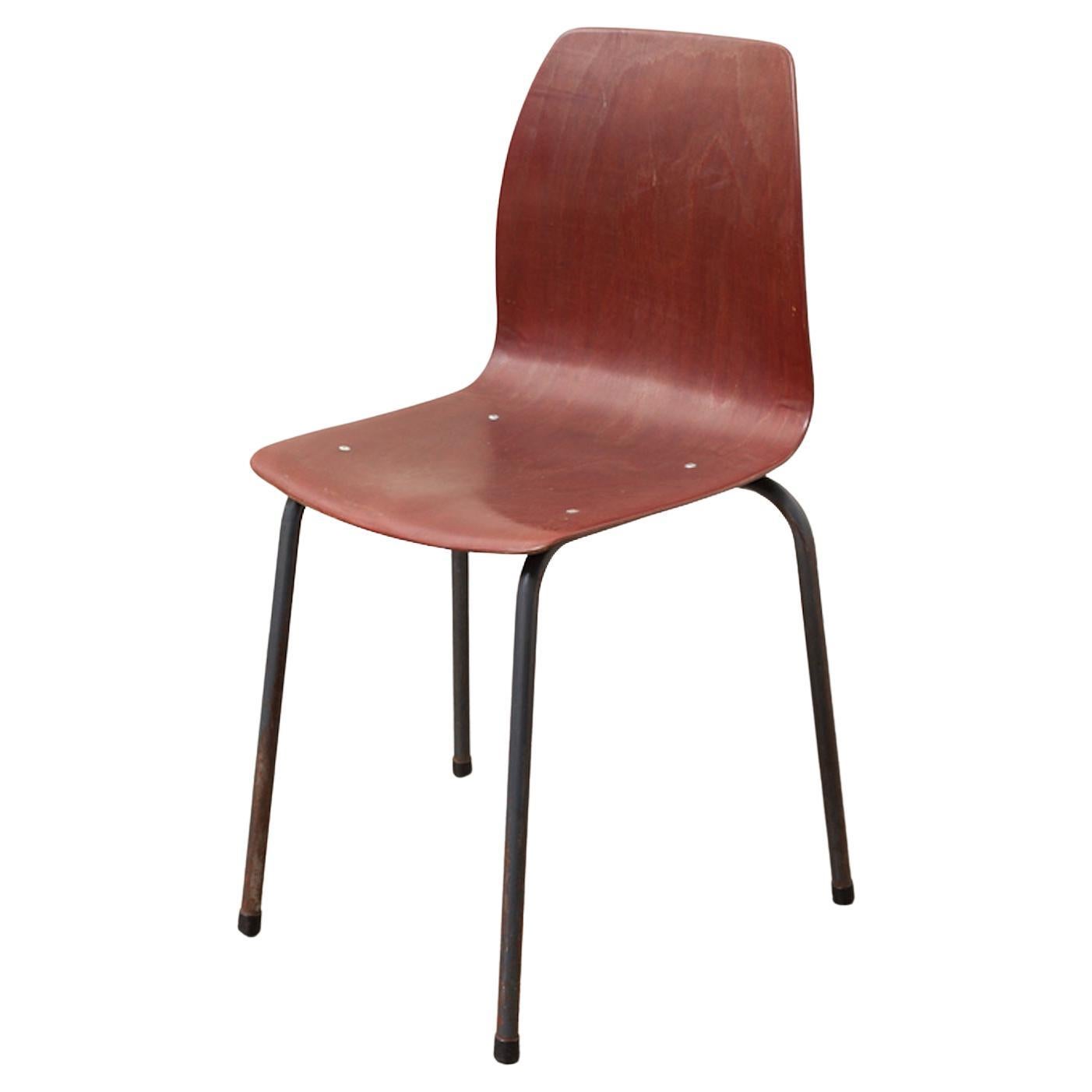 Teak Toned Stacking Chairs with Molded Bent Plywood Shells and Metal ...