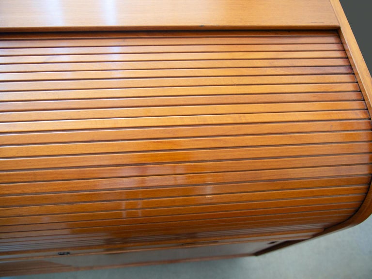 Teak Veneered Cabinet with Sliding Doors and Roll-up Flap For Sale at ...