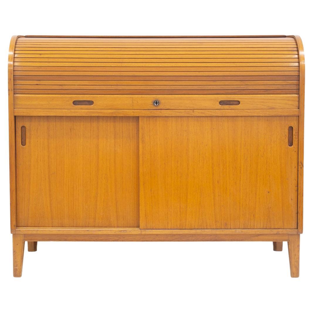 MCM Teak Veneer German Shrunk Wall Unit Secretary Liquor Cabinet 2 ...