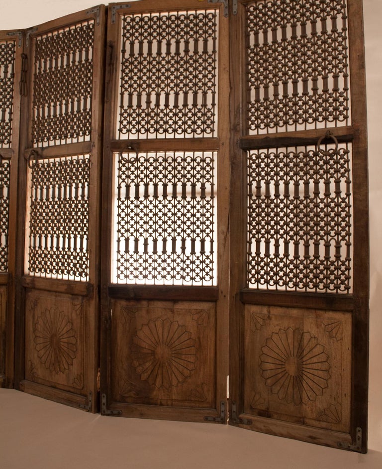 Teak Wood and Iron Four Panel Screen at 1stDibs | teak wood screen