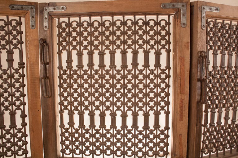 Teak Wood and Iron Four Panel Screen at 1stDibs | teak wood screen