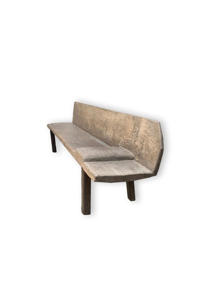 Teak Wood Bench with Carved Pillow from Madura Island, East Java ...