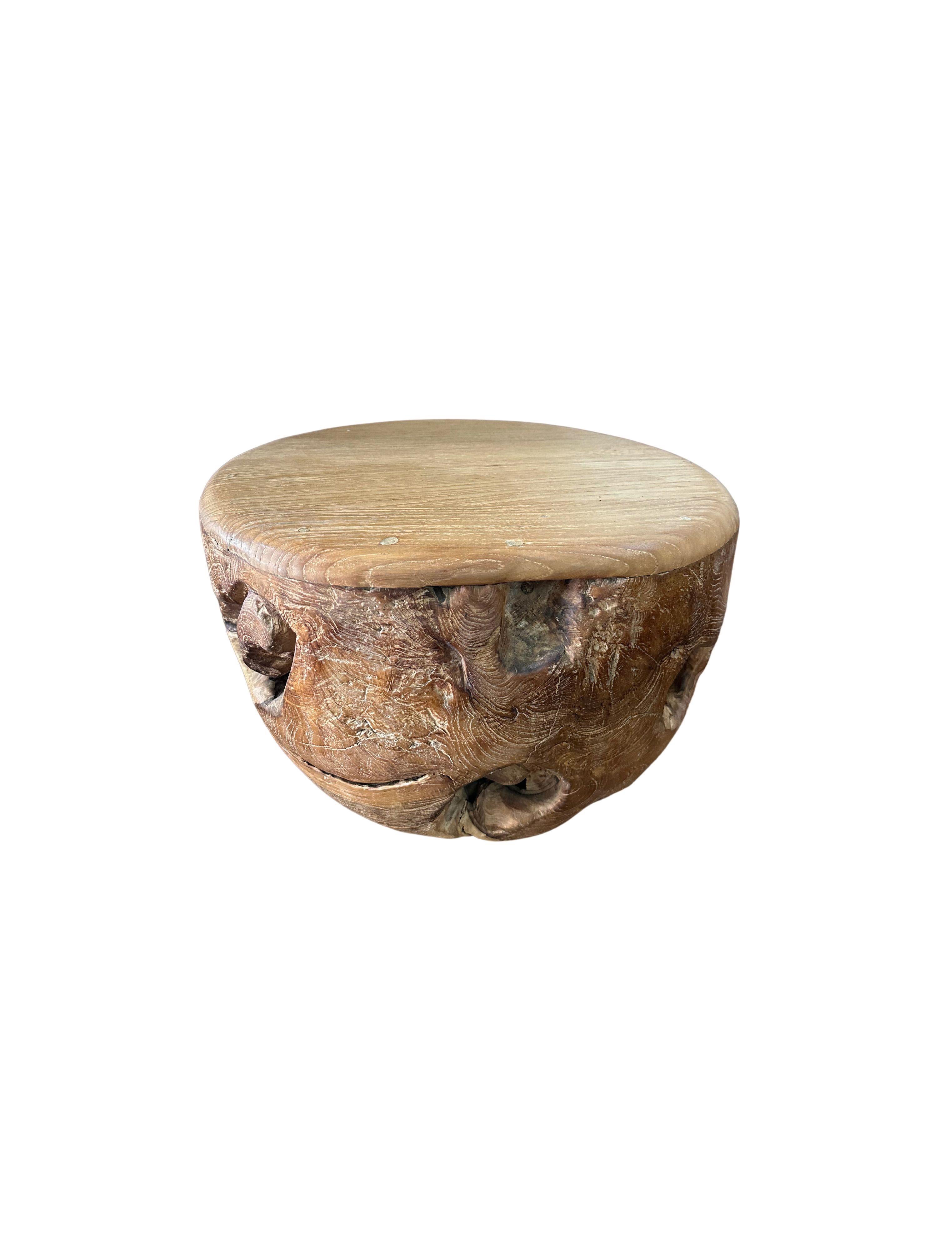 Teak Wood Burl Table, Modern Organic For Sale at 1stDibs