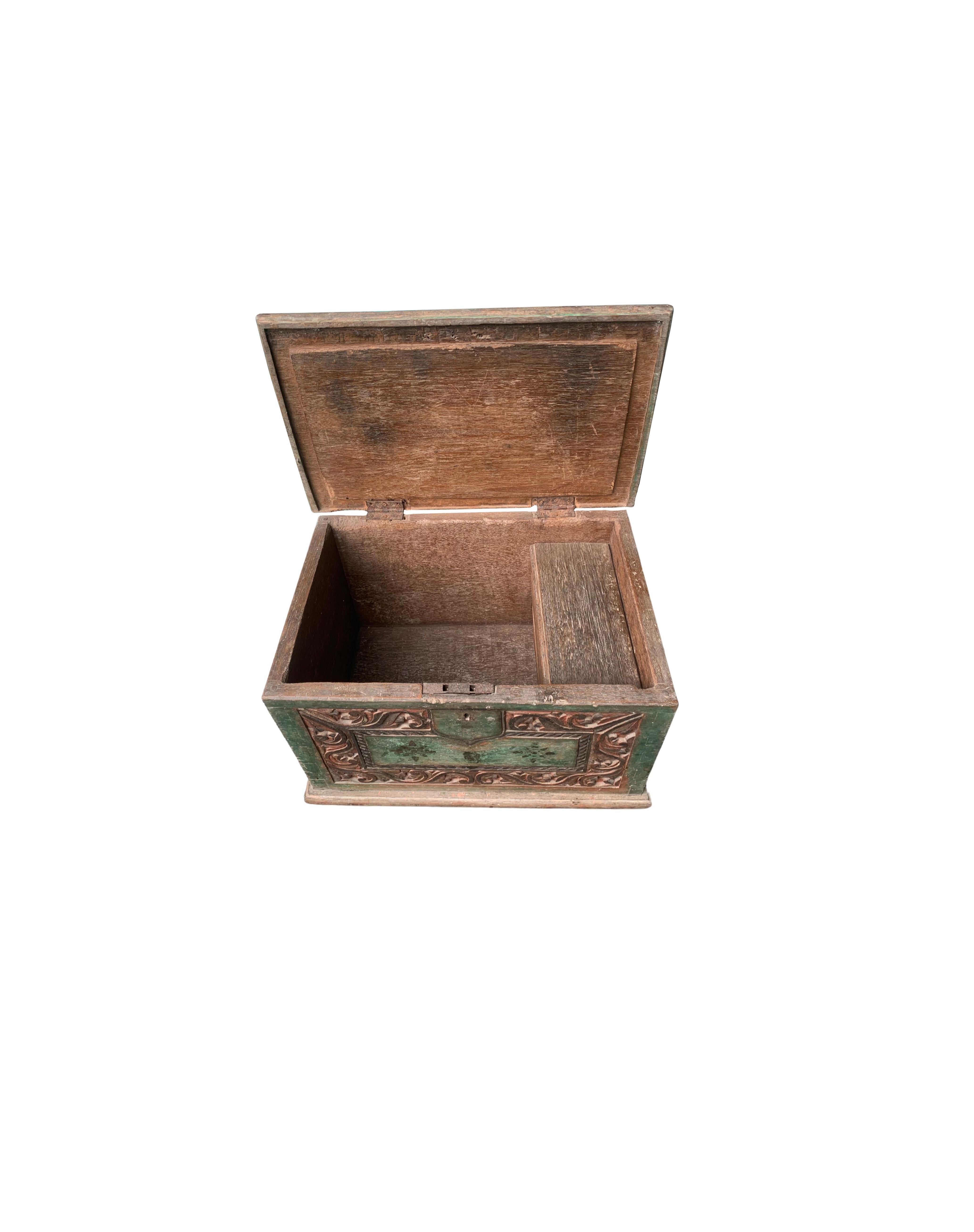 Teak Wood Chest / Box with Carved Detailing and Polychromed, Madura ...