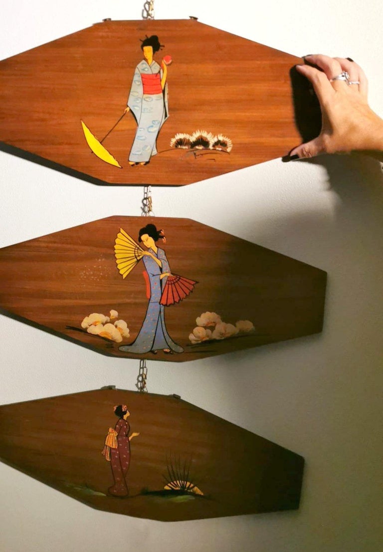 Teak Wood Decorative Panels with Japanese Kimono Figures For Sale at ...