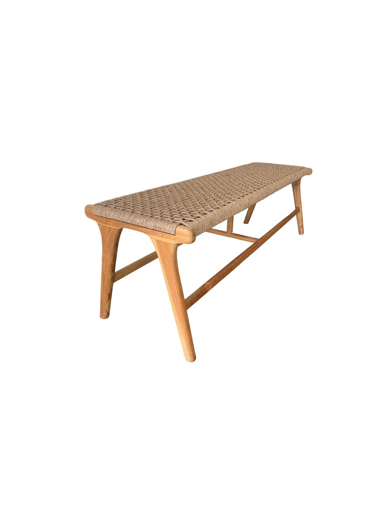 Teak Wood Framed Bench, with Woven Synthetic Rattan Seat For Sale at ...