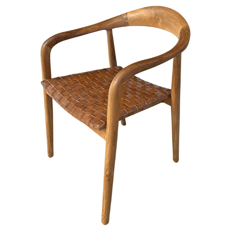 Teak Wood Framed Chair, with Woven Leather Seat For Sale at 1stDibs