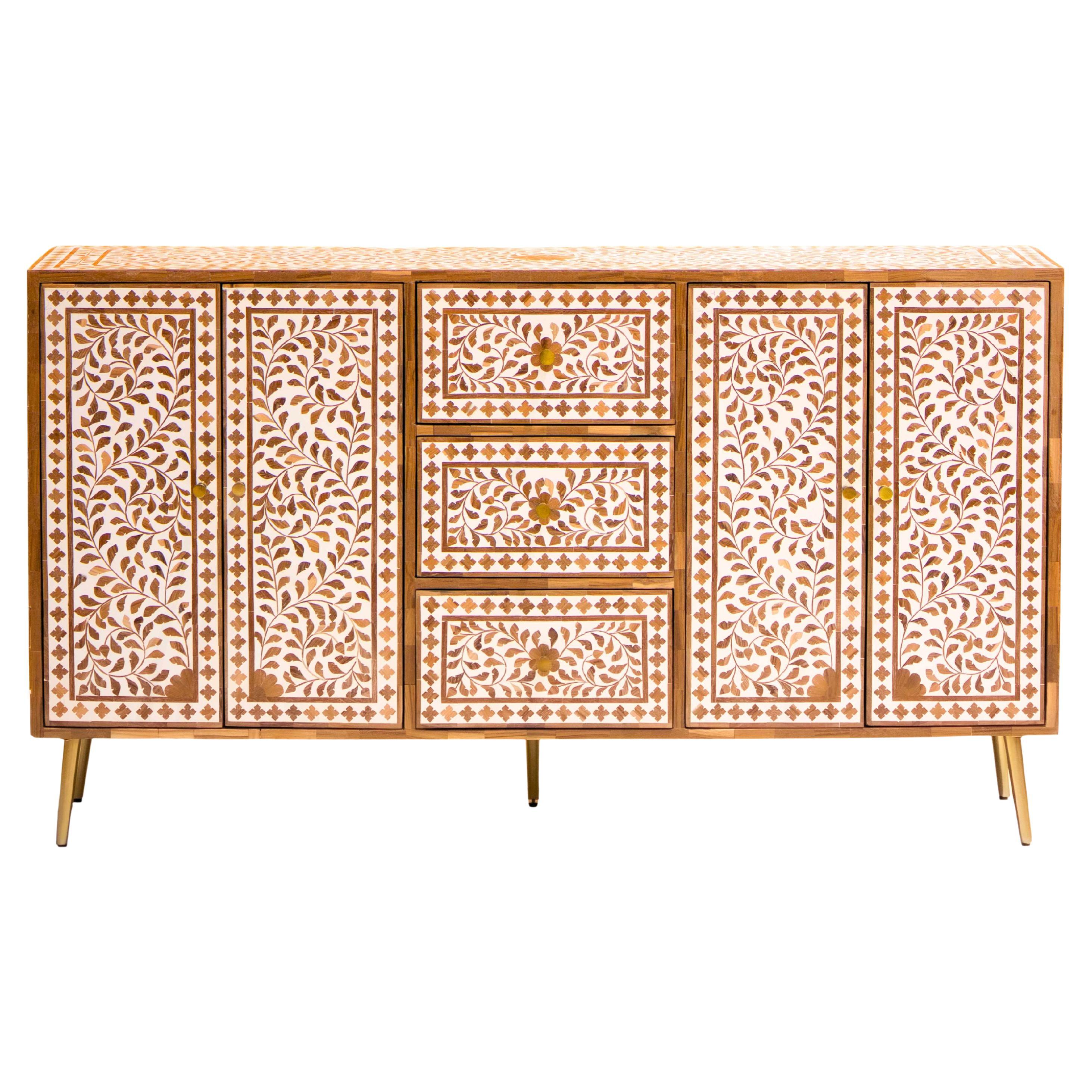 Teak Wood Inlay Cabinet For Sale at 1stDibs