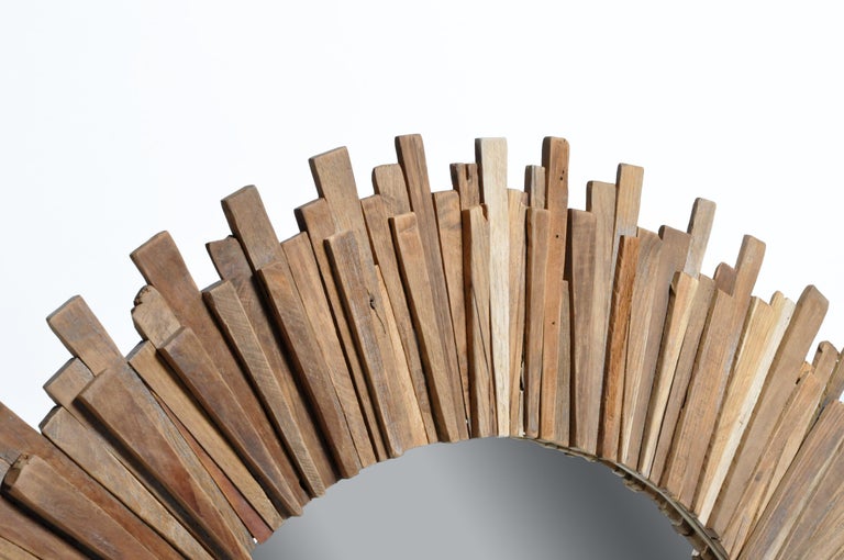 Teak Wood Sunburst Mirror at 1stDibs