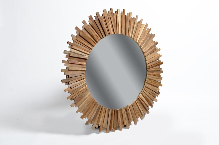Teak Wood Sunburst Mirror at 1stDibs