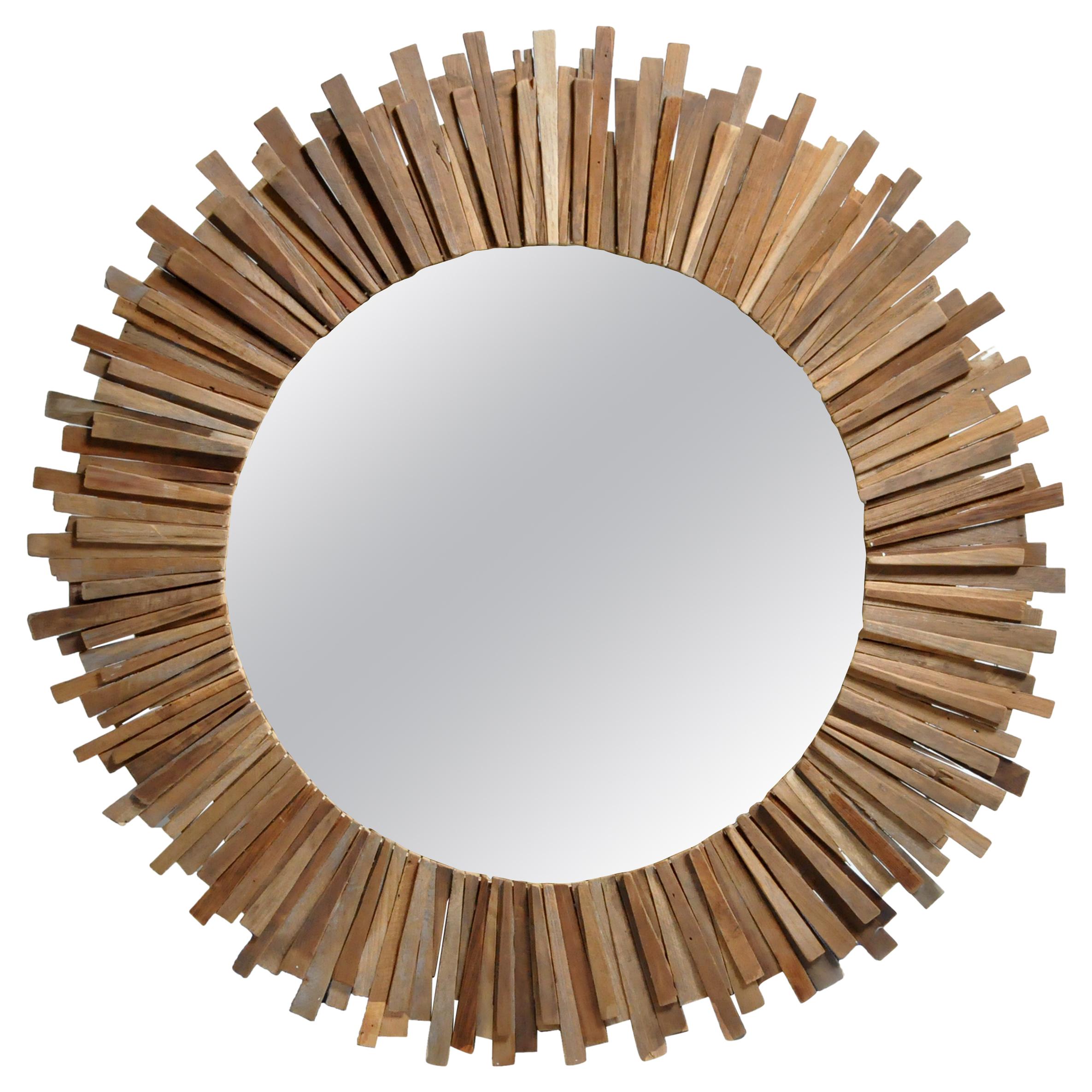 Teak Wood Sunburst Mirror at 1stDibs