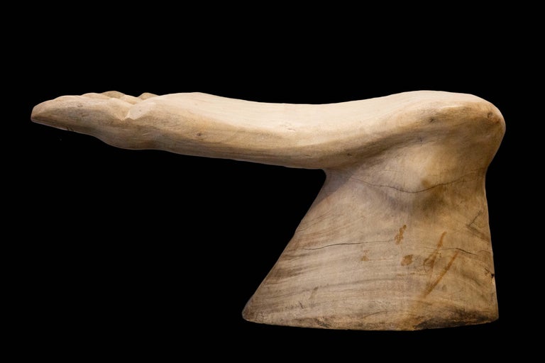 Large Midcentury Teakwood Carved "Foot" Foot Stool For Sale at 1stDibs