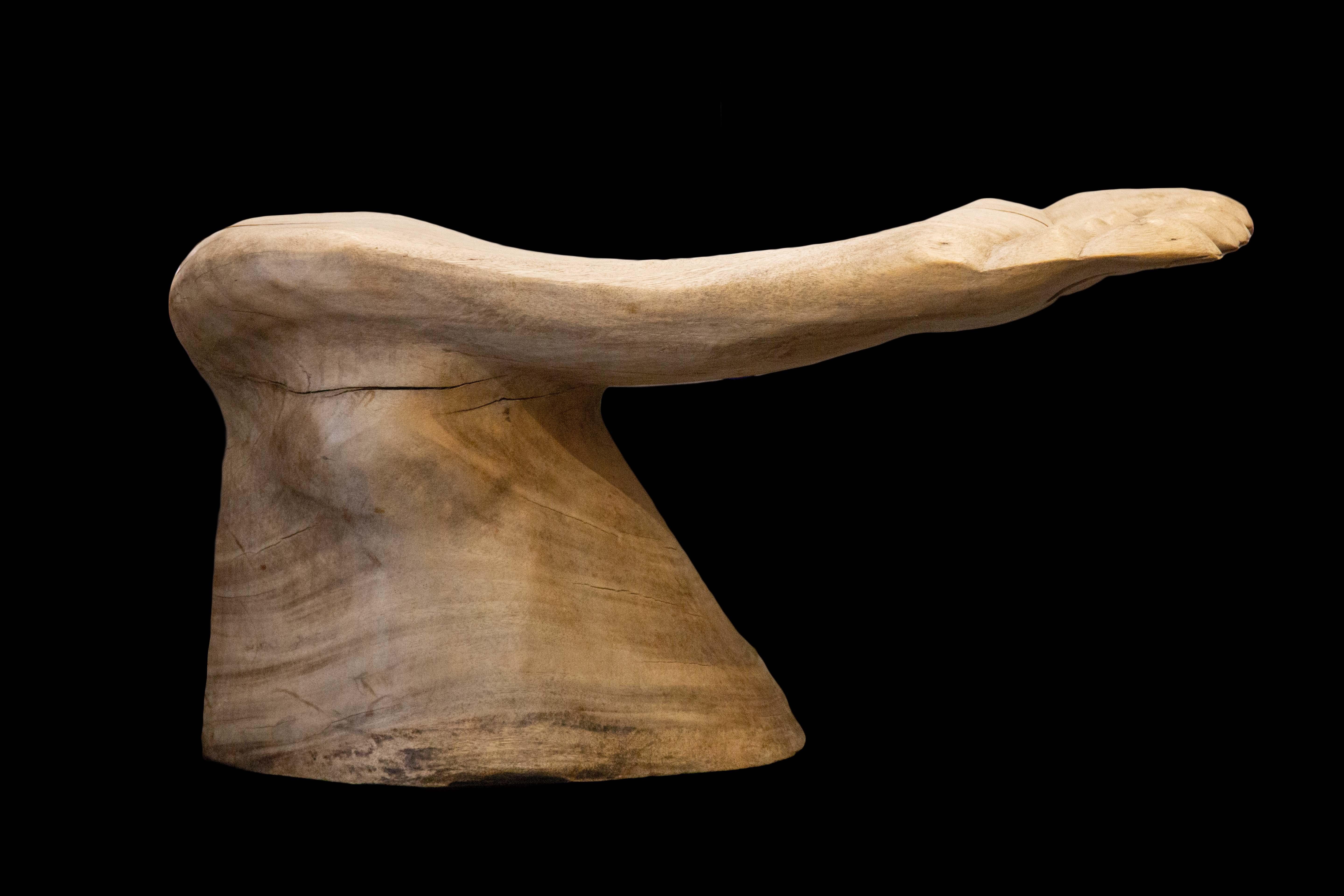 Large Midcentury Teakwood Carved "Foot" Foot Stool For Sale at 1stDibs