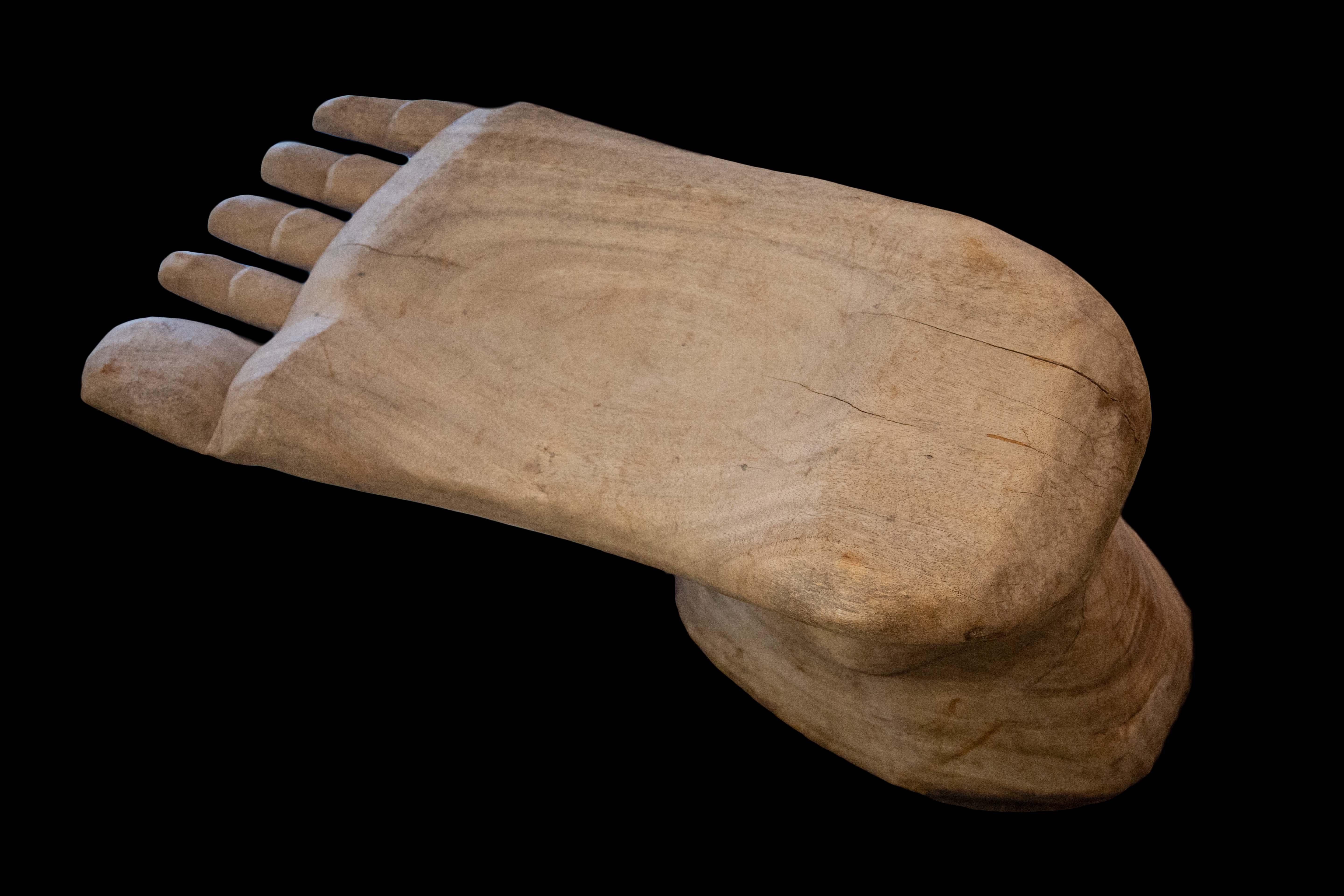 Large Midcentury Teakwood Carved "Foot" Foot Stool For Sale at 1stDibs