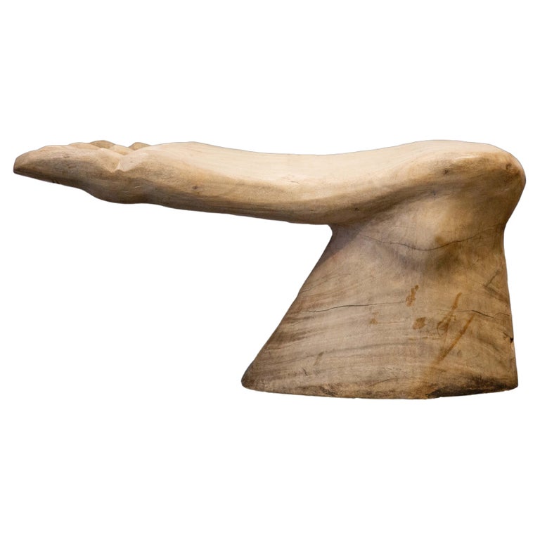 Large Midcentury Teakwood Carved "Foot" Foot Stool For Sale at 1stDibs