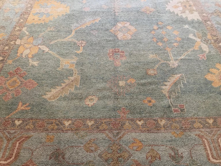 Teal and Gold Oushak Rug For Sale at 1stDibs