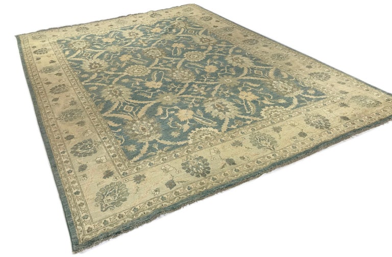 Teal and Gold Traditional Wool Area Rug For Sale at 1stDibs
