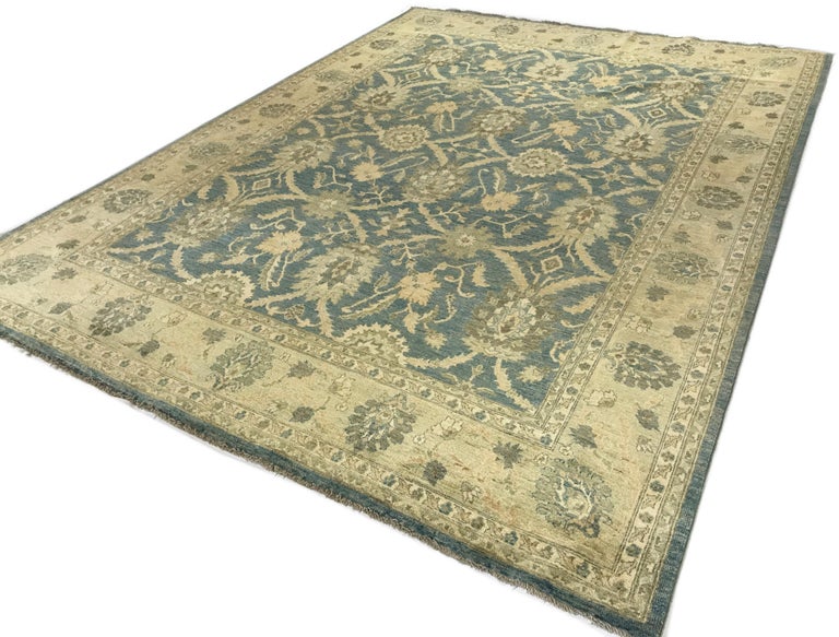 Teal and Gold Traditional Wool Area Rug For Sale at 1stDibs