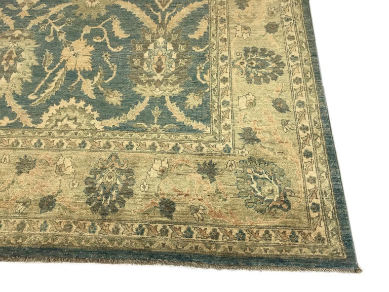 Teal and Gold Traditional Wool Area Rug For Sale at 1stDibs