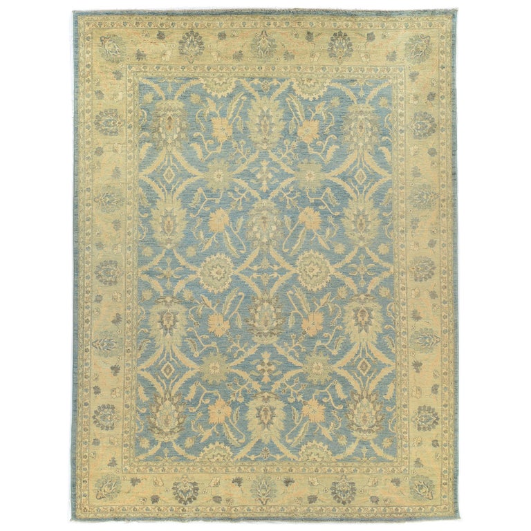 Teal and Gold Traditional Wool Area Rug For Sale at 1stDibs