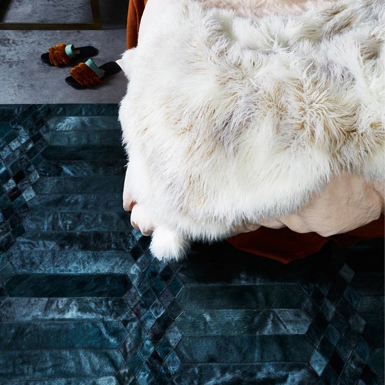 Teal, Art Deco Inspired Customizable Largo Teal Cowhide Area Floor Rug ...