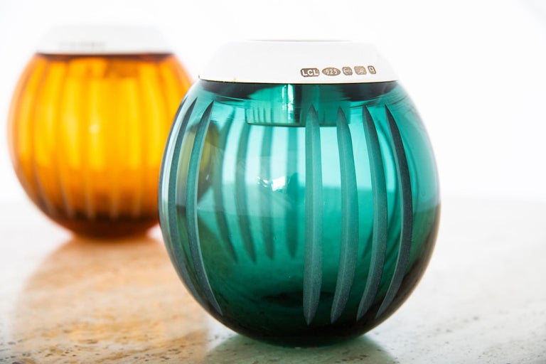 Teal Blue Colored Crystal Match Holder / Match Strike, Marked British ...