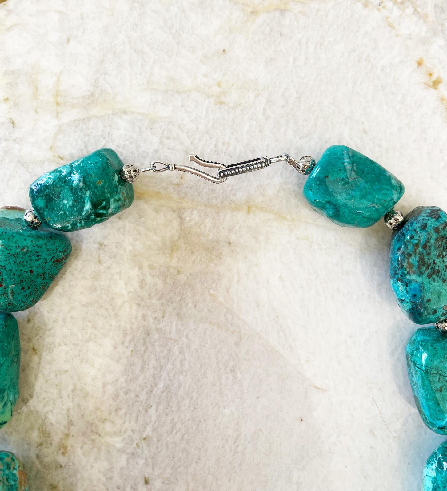 Teal Chrysocolla Nugget Statement Necklace with Sterling Silver Clasp ...