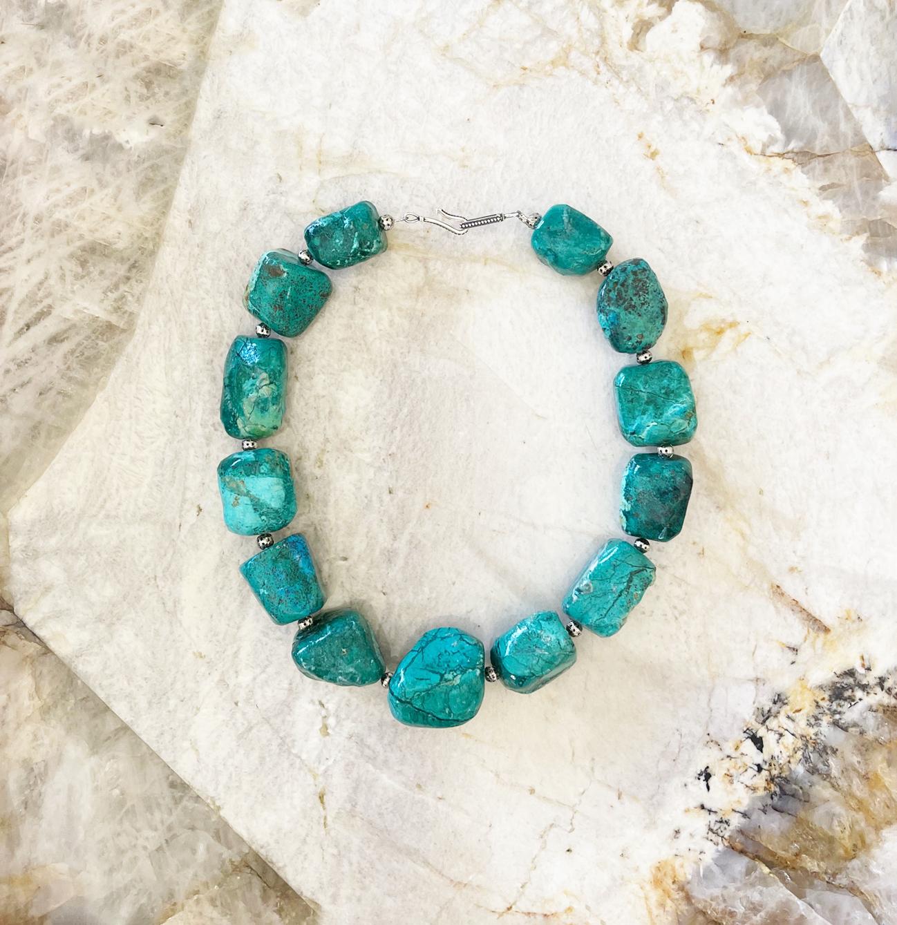 Teal Chrysocolla Nugget Statement Necklace with Sterling Silver Clasp ...