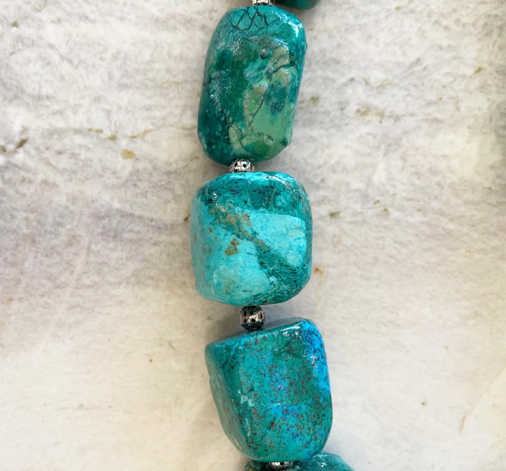 Teal Chrysocolla Nugget Statement Necklace with Sterling Silver Clasp ...