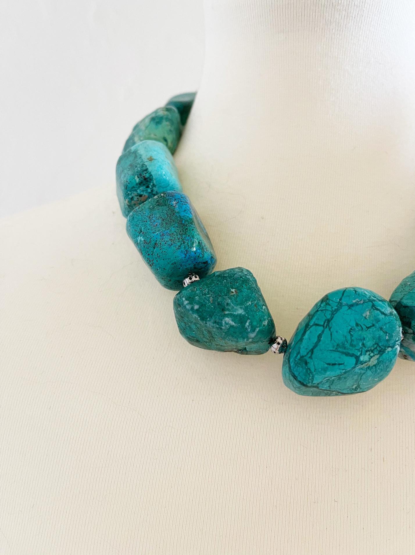 Teal Chrysocolla Nugget Statement Necklace with Sterling Silver Clasp ...