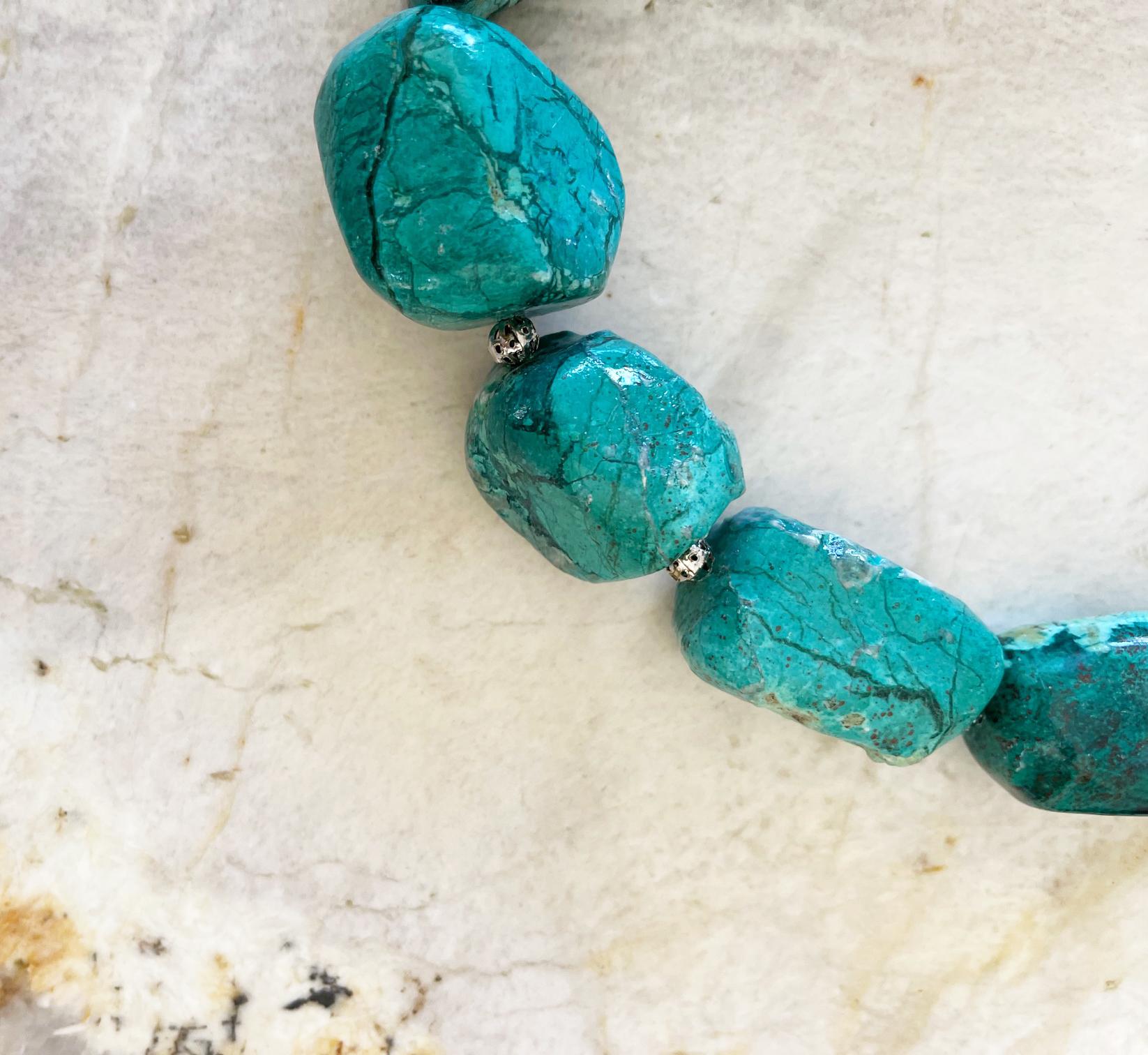 Teal Chrysocolla Nugget Statement Necklace with Sterling Silver Clasp ...
