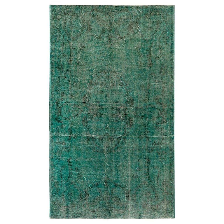 6x9 Teal Color OverDyed Distressed Vintage Rug. Wool Carpet for Modern ...