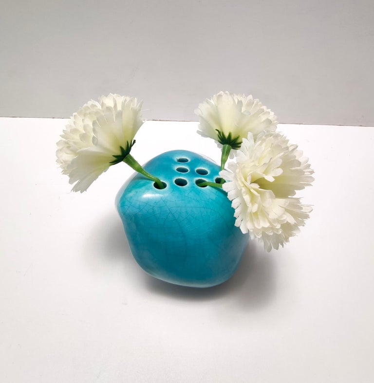 Teal Lacquered Ceramic Tulip Vase by Giacomo Onestini for Ernestine ...