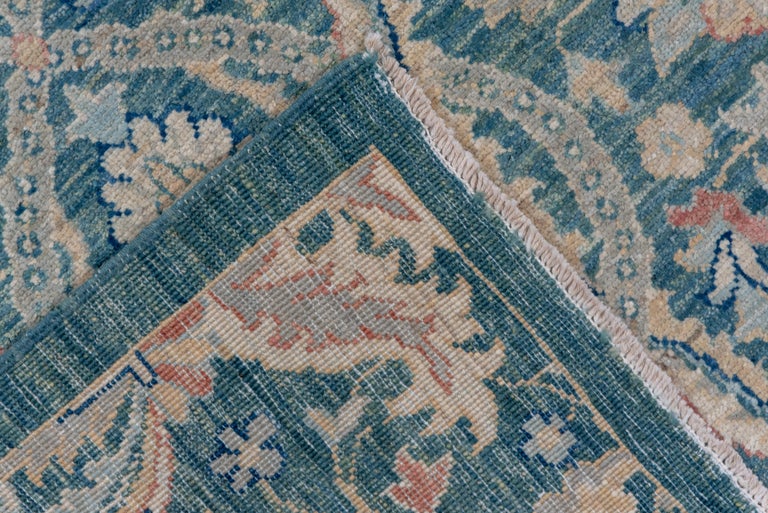 Teal Modern Victorian Afghan Carpet, Floral Field For Sale at 1stDibs
