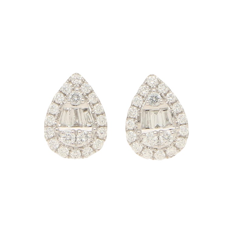 Tear Drop Shaped Diamond Set Stud Earrings 0.57cts at 1stDibs