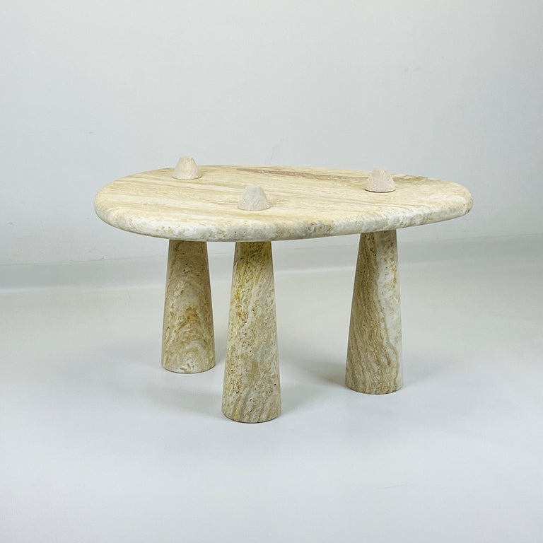 Tear-Shape Top Three Leg Travertine Stone Table For Sale at 1stDibs