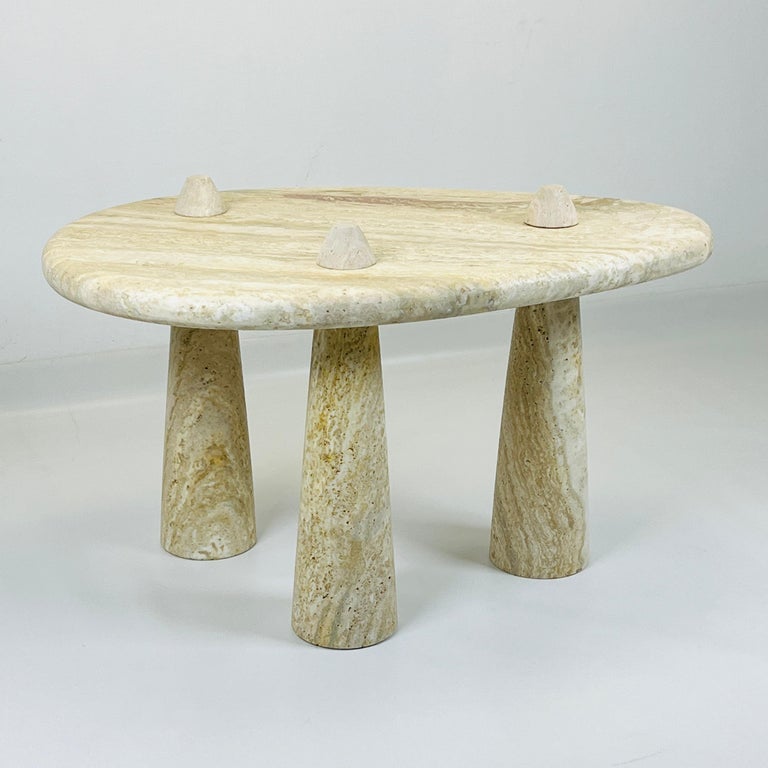 Tear-Shape Top Three Leg Travertine Stone Table For Sale at 1stDibs