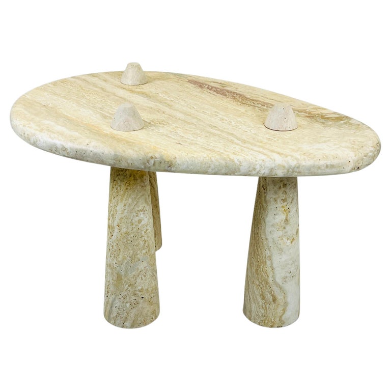 Tear-Shape Top Three Leg Travertine Stone Table For Sale at 1stDibs