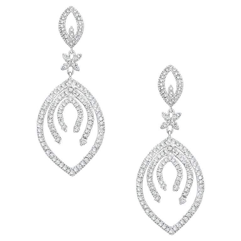 Teardrop Shaped Dangle Earring with Brilliant Cut Diamonds in 18k White ...