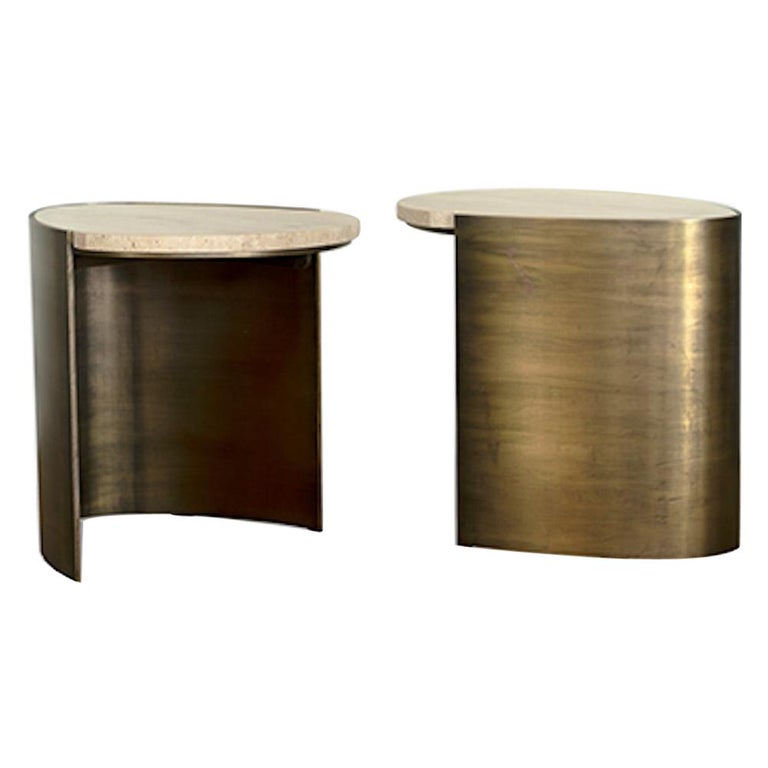 Teardrop Side Table Set of 2 in Brass and Travertine by Atra For Sale ...