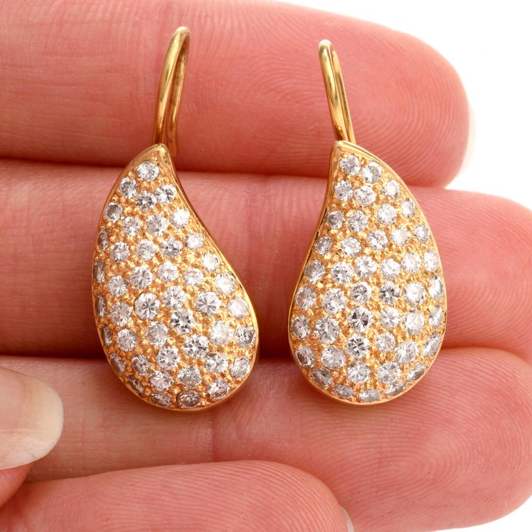 Teardrops Glisten Diamond 18 Karat Gold Euro Wire Earrings at 1stDibs