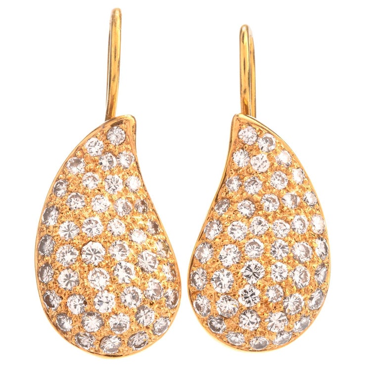 Teardrops Glisten Diamond 18 Karat Gold Euro Wire Earrings at 1stDibs