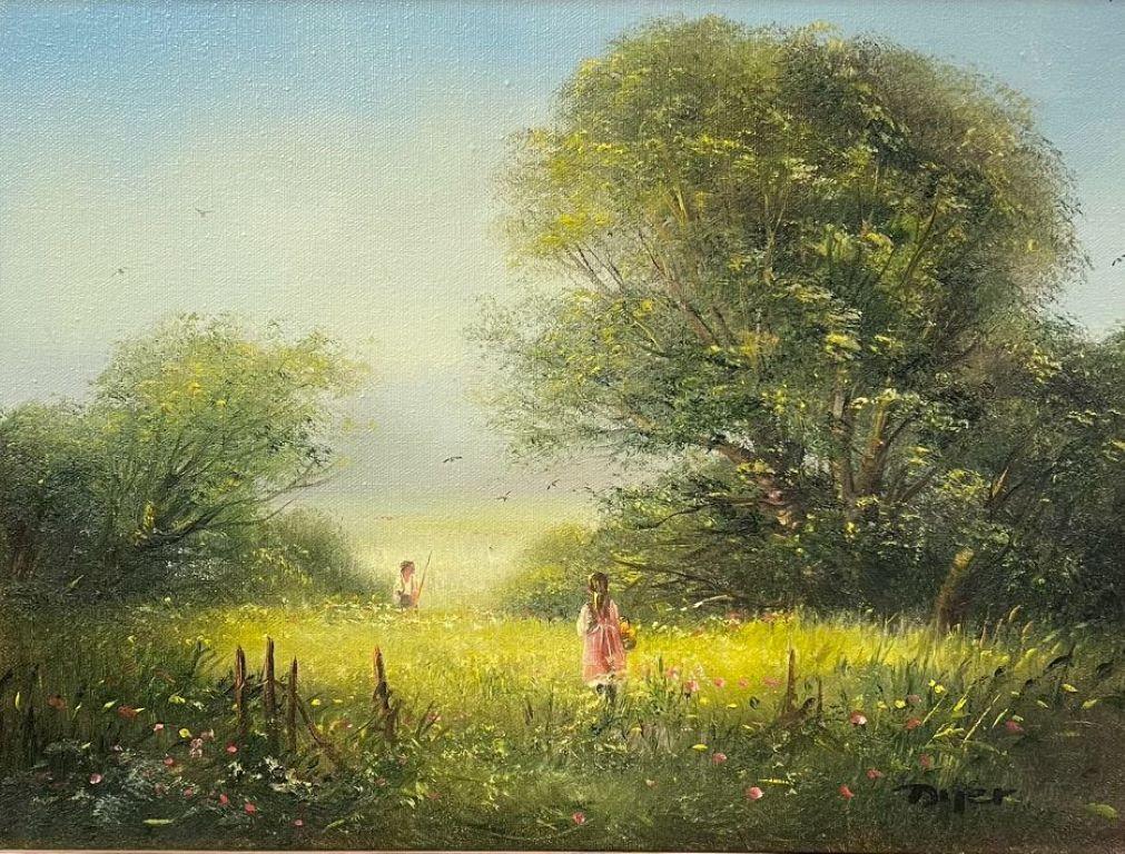 Ted Dyer - Children Gathering Flowers and Butterfly Nets Wild Flower ...