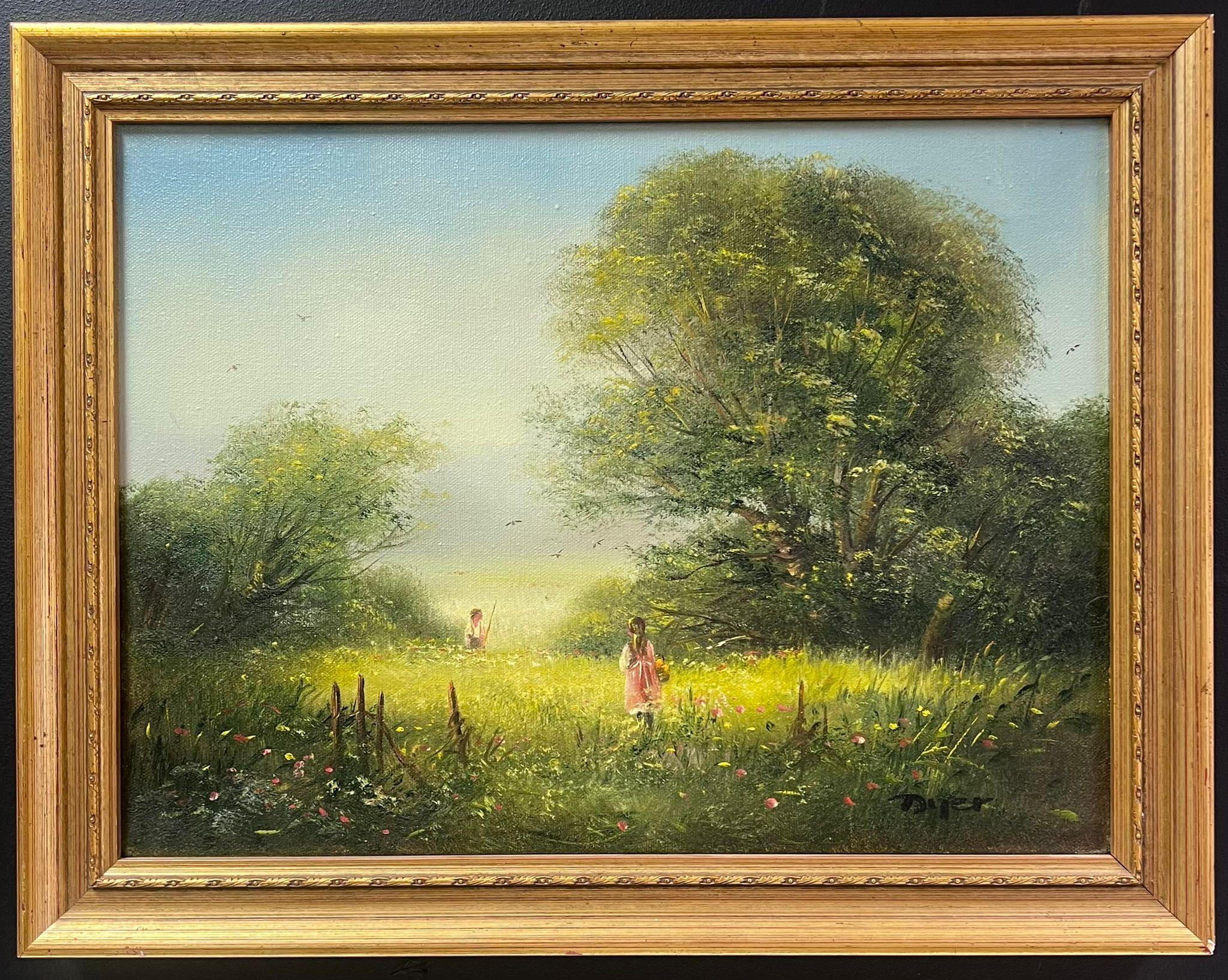 Ted Dyer - Children Gathering Flowers and Butterfly Nets Wild Flower ...